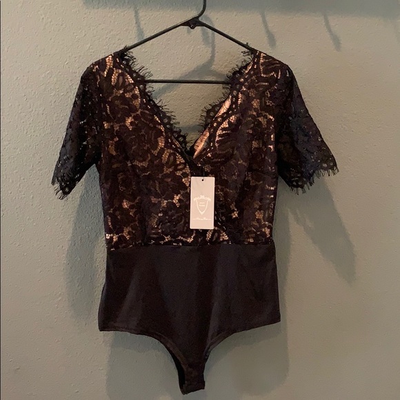 Tops | Lucy Wang Black Lace Body Suit | Poshmark